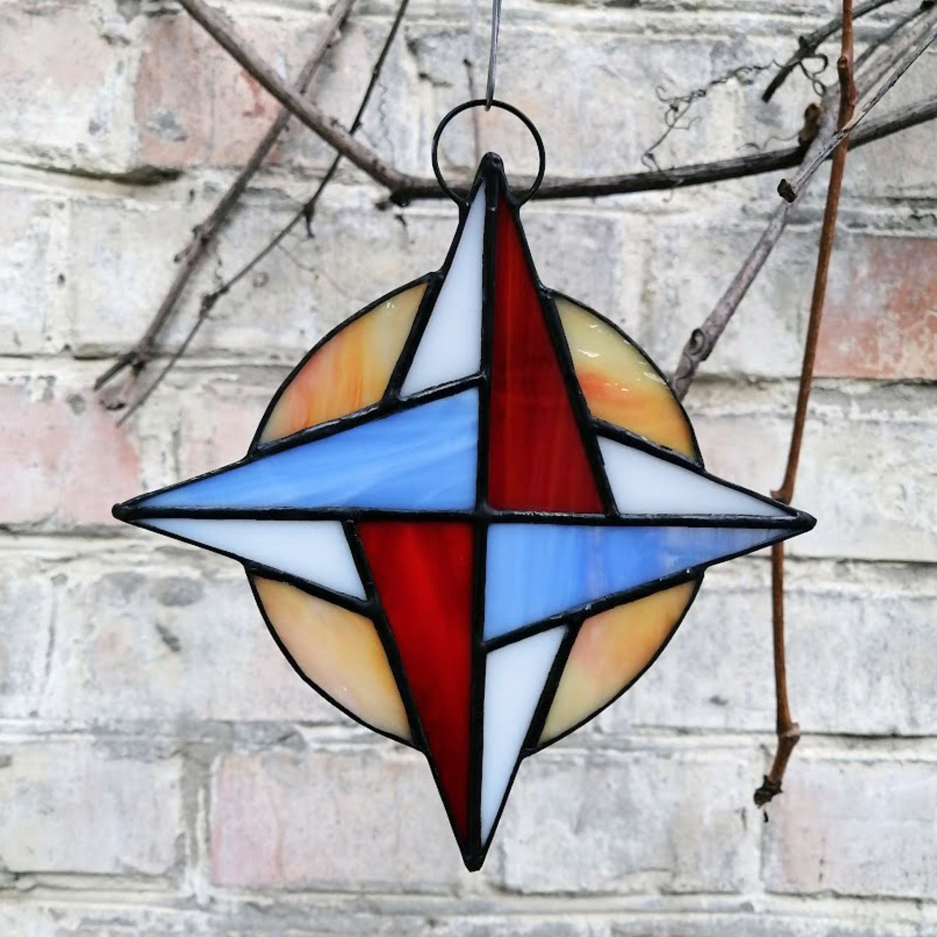 Whimsical Compass Rose Stained Glass Suncatcher ꞁ ZangerGlass